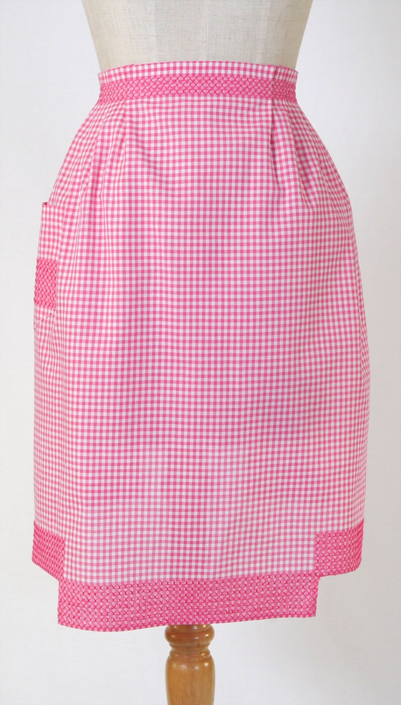 Vintage Women's Pink Gingham Half Apron With Single Patch - Etsy