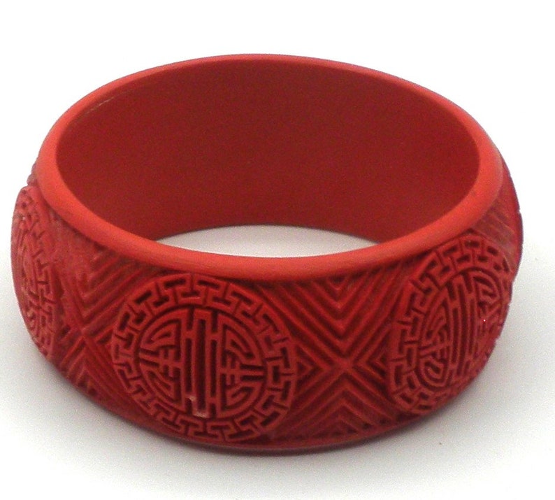 Cinnabar Carved Bangle in Satin Bag - Etsy