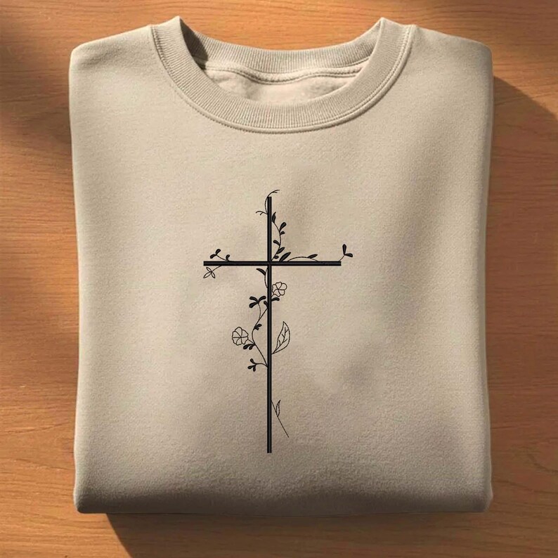 Embroidery Design File: Floral Cross Embroidery, Aesthetic Faith ...