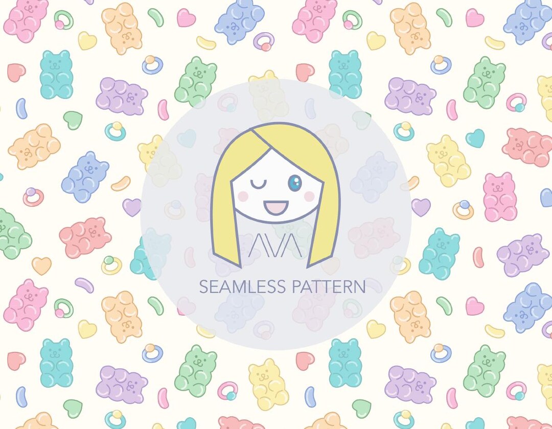 Gummy Bear Sweets Repeat Print - Pastel Seamless Pattern - Cute Digital ...