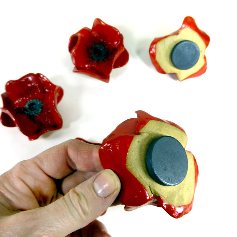 Poppy Magnet Bright Red Ceramic Pottery Flower for Wall or - Etsy