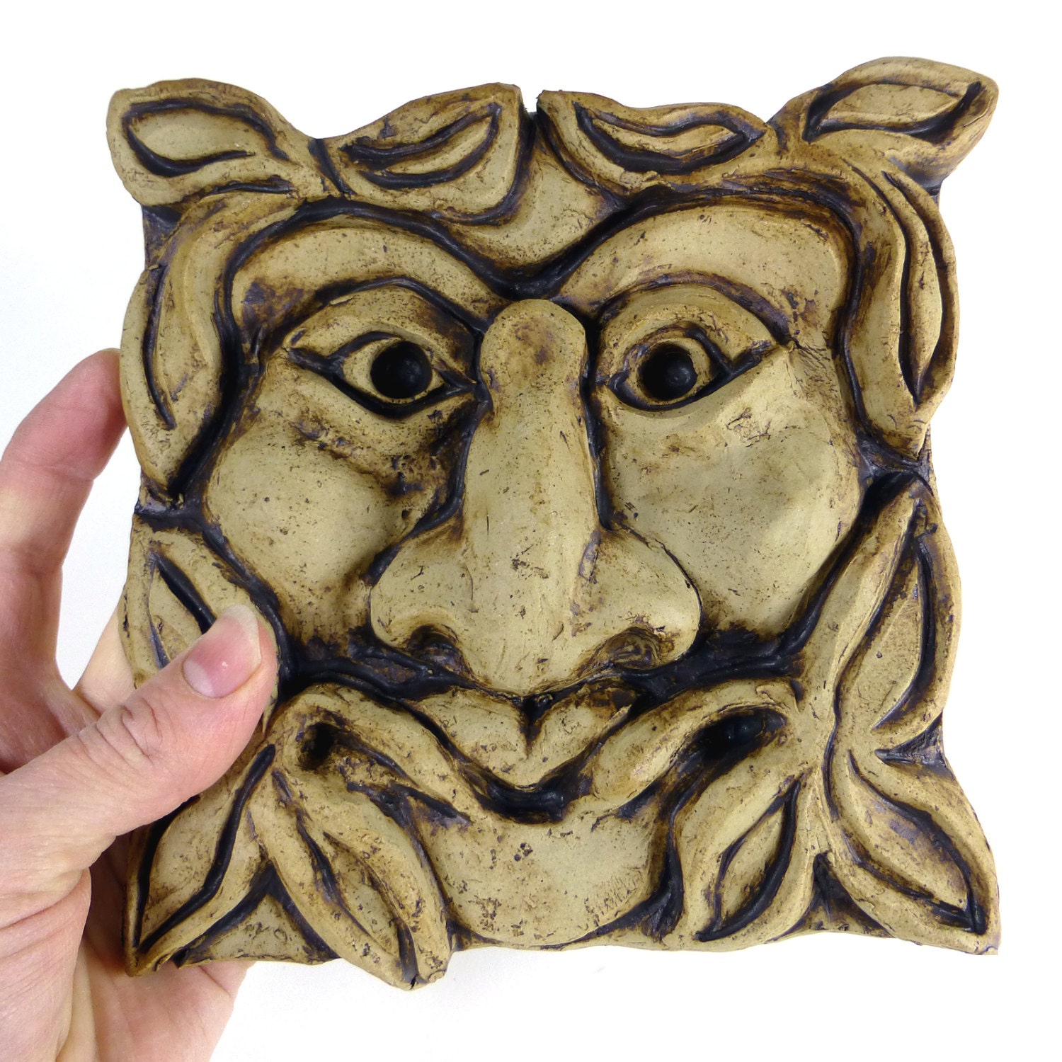 Green Man Gargoyle Square Wall Plaque Pottery Design | Etsy Australia