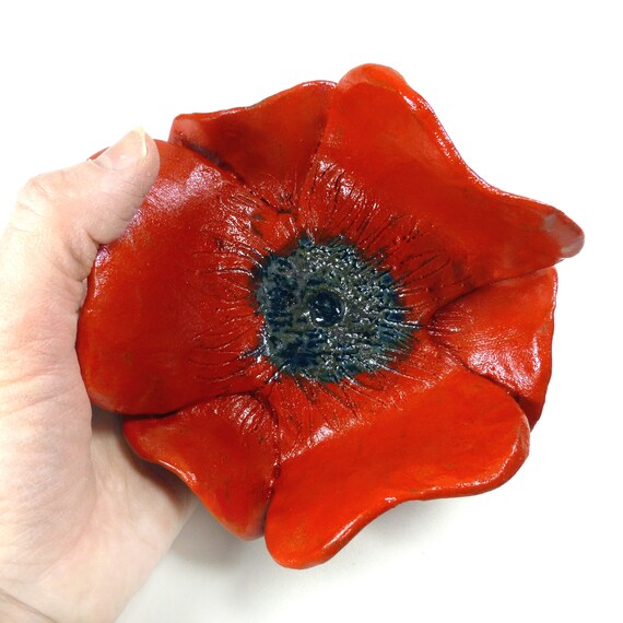 Bright Red Pottery Poppy Dish by Maggie Betley From Zoo - Etsy Australia