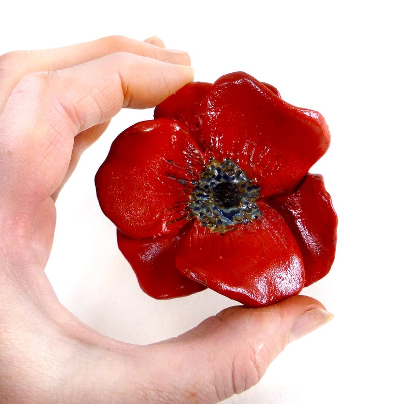 Poppy Magnet Bright Red Ceramic Pottery Flower for Wall or - Etsy