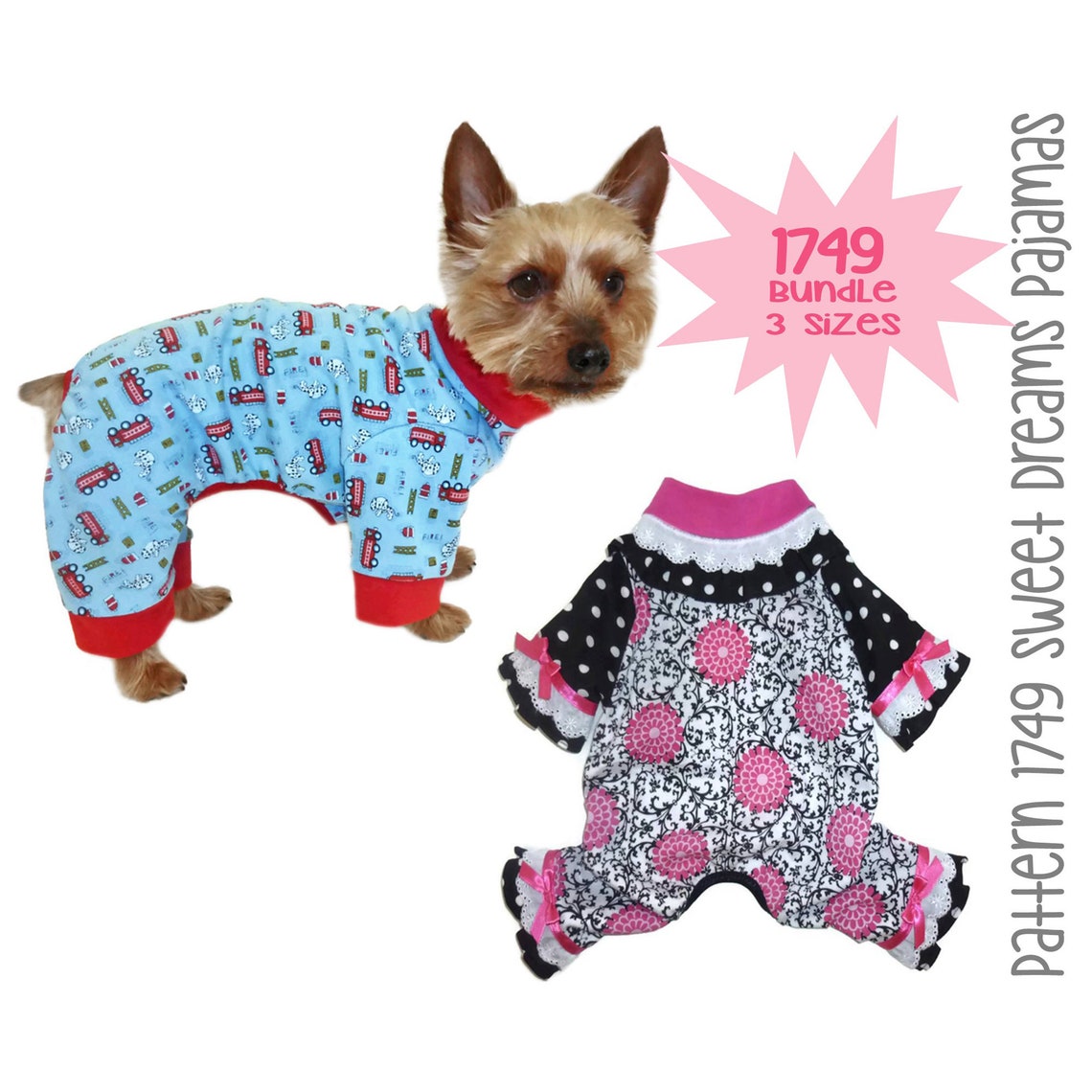 Sweet Dreams Dog Pajamas Sewing Pattern 1749 Dog Onesies | Etsy