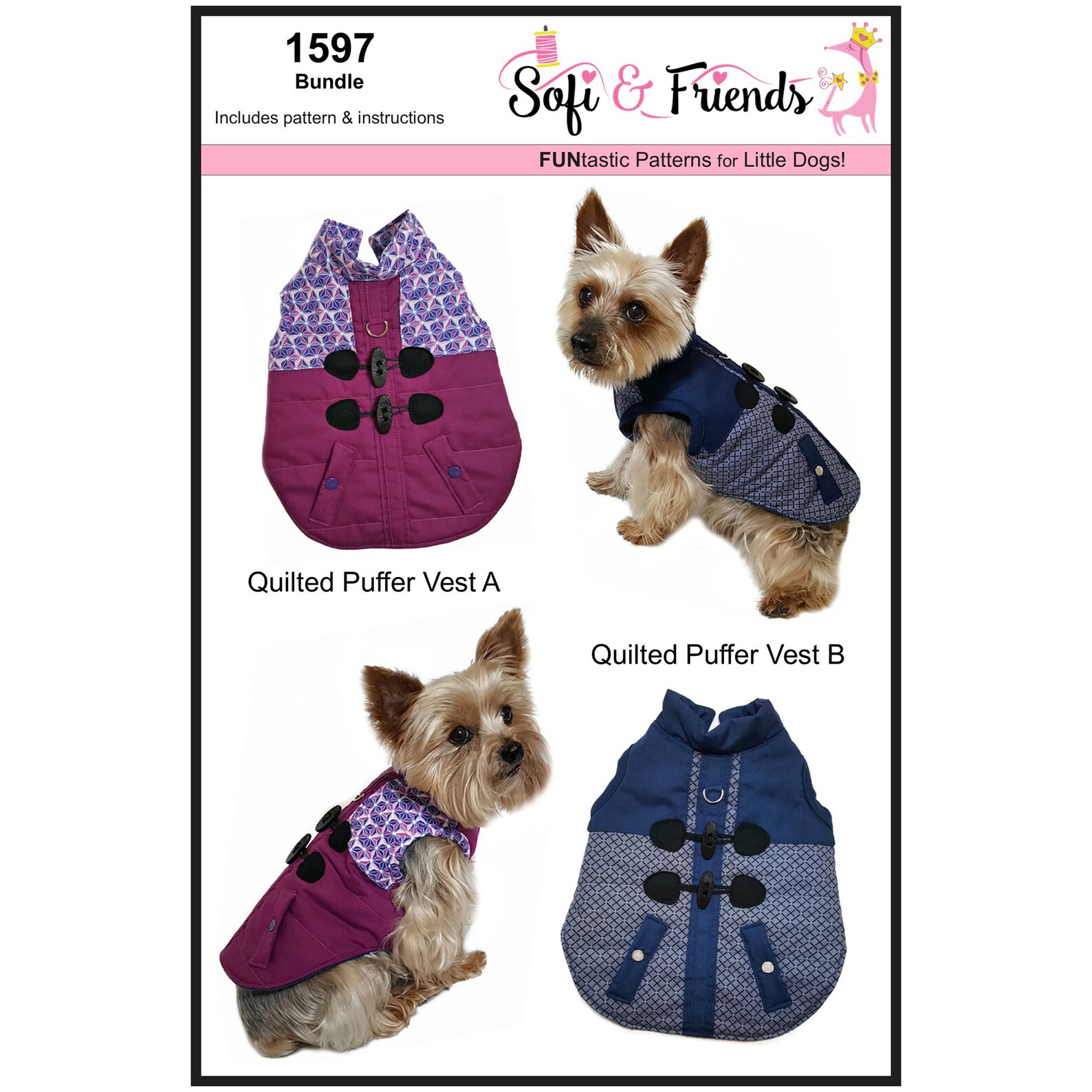Quilted Dog Puffer Vest Sewing Pattern | Bundle 3 Sizes | PDF DIY ...