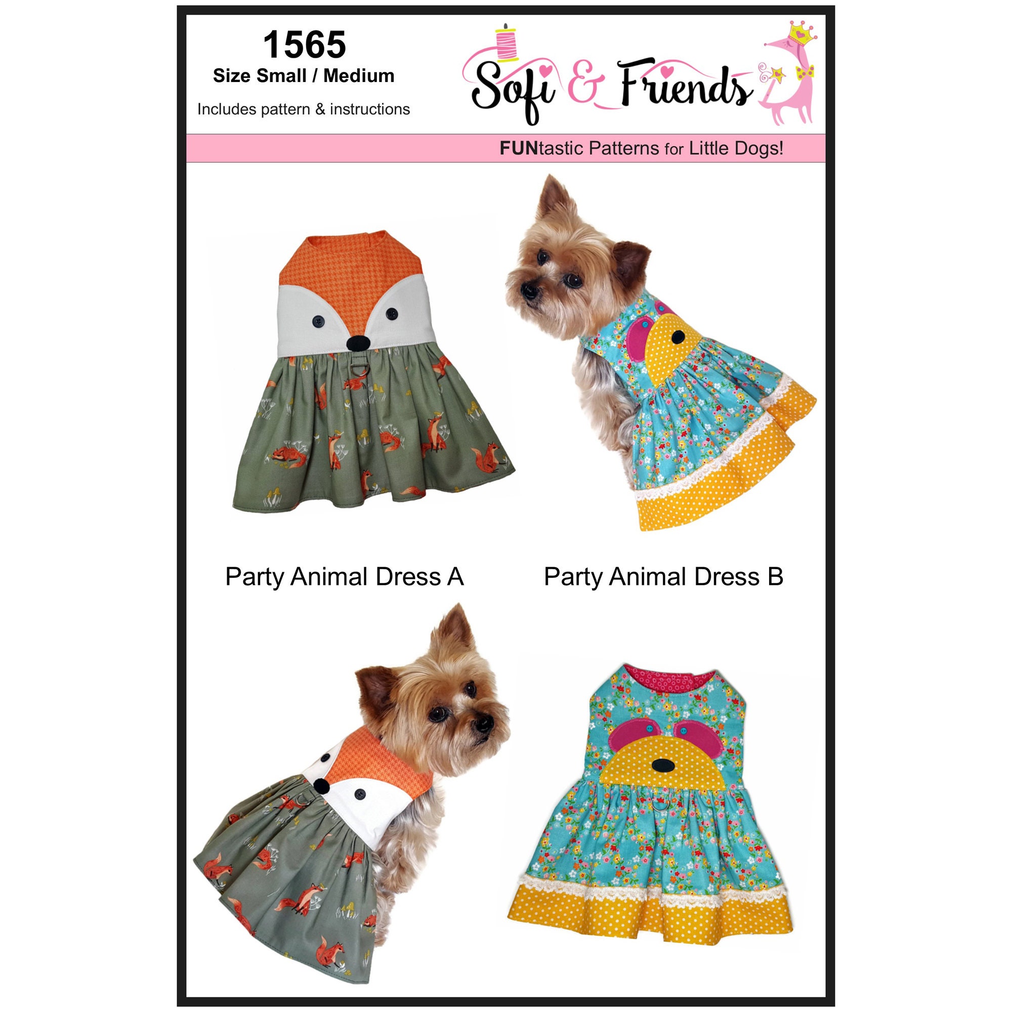 Party Animal Dog Dress Sewing Pattern 1565 Fox Face Dog | Etsy
