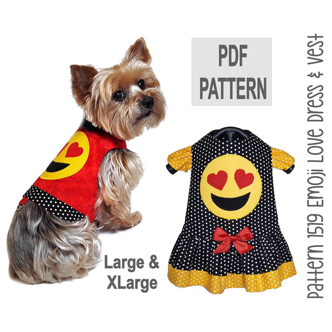 Emoji Love Dog Dress and Dog Vest Sewing Pattern 1519 Dog Clothes ...