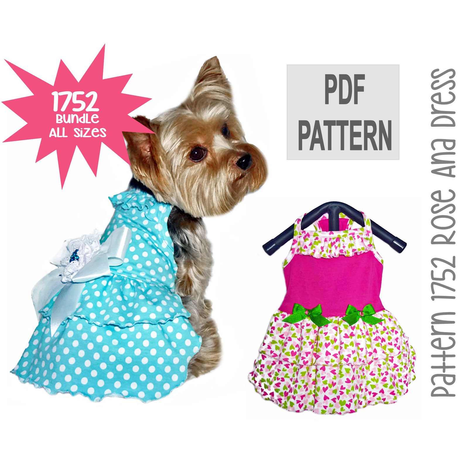 Rose Ana Dog Dress Sewing Pattern - Bundle All Sizes – PDF Ruffle Dress ...