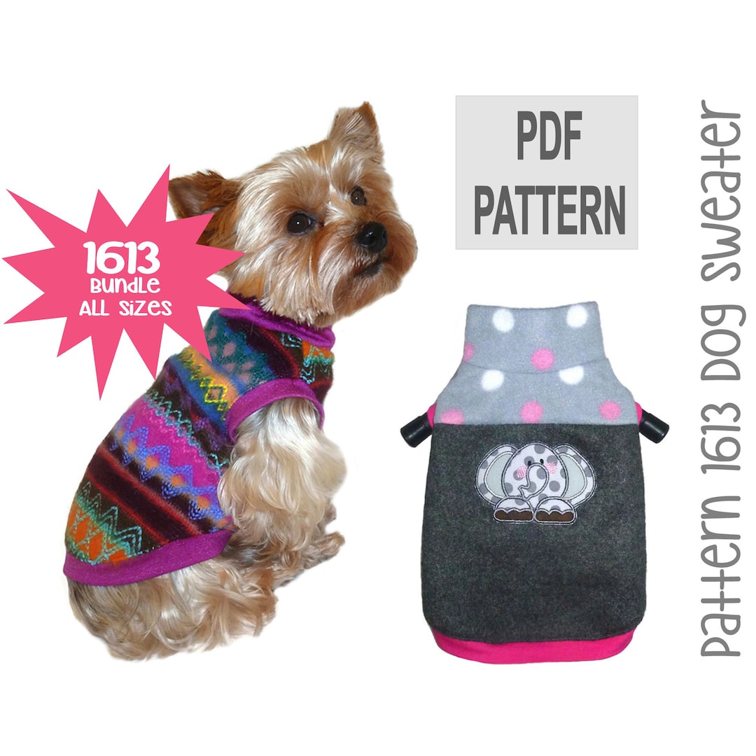 Dog Sweater Sewing Pattern 1613 Dog Clothes Patterns Small Pet Dog ...