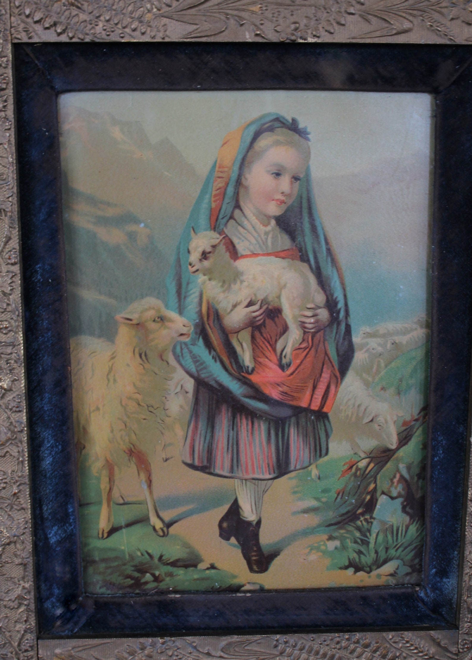 Antique Hand Colored Lithograph Print Little Girl With Baby | Etsy