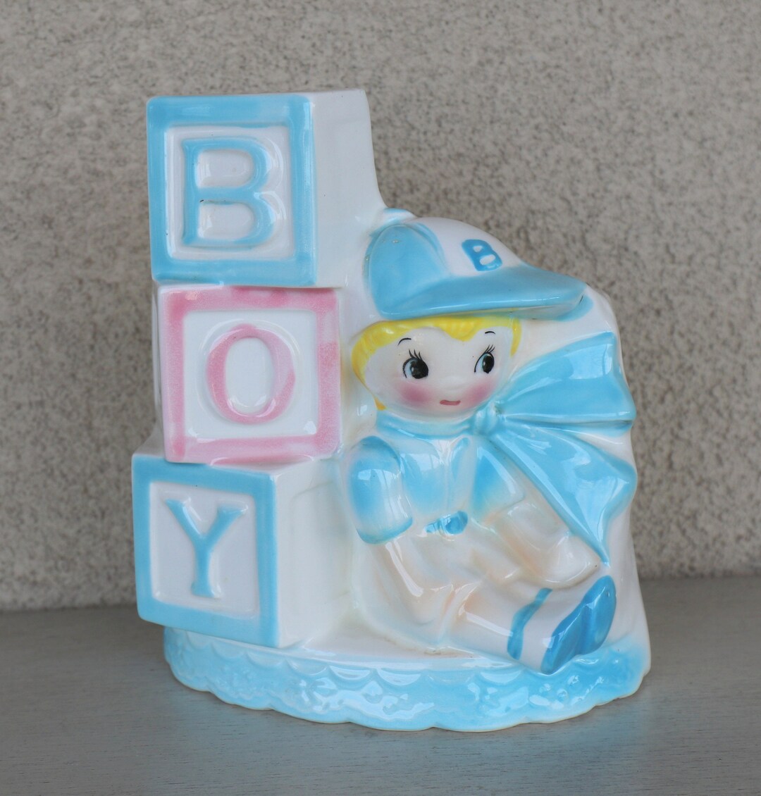 Adorable Vintage Relpo Blonde Hair BABY BOY Baseball Cap Blocks PLANTER ...