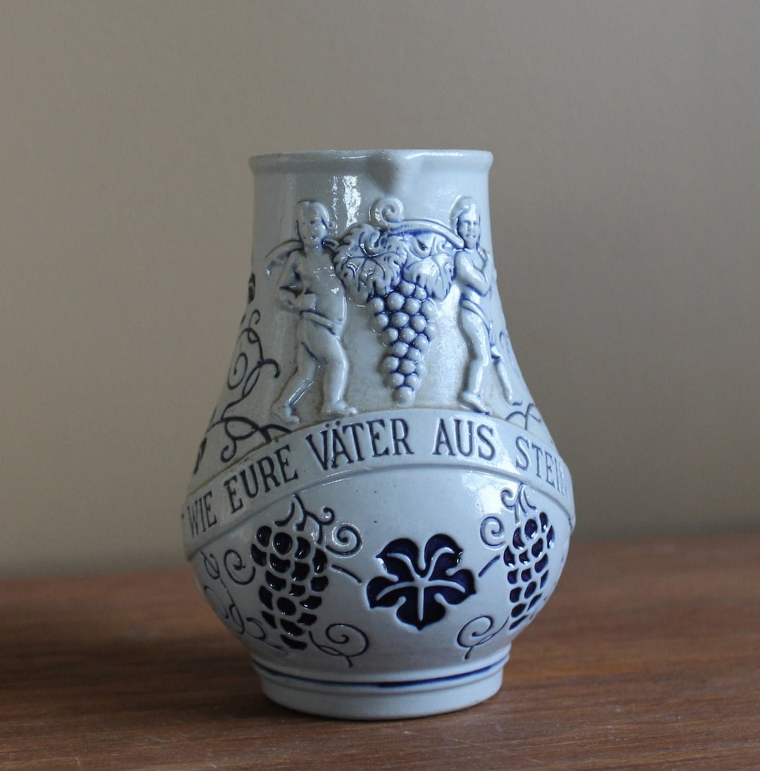 Lovely Vintage Cobalt Blue Relief Stoneware CREAMER Pitcher - Cherubs ...