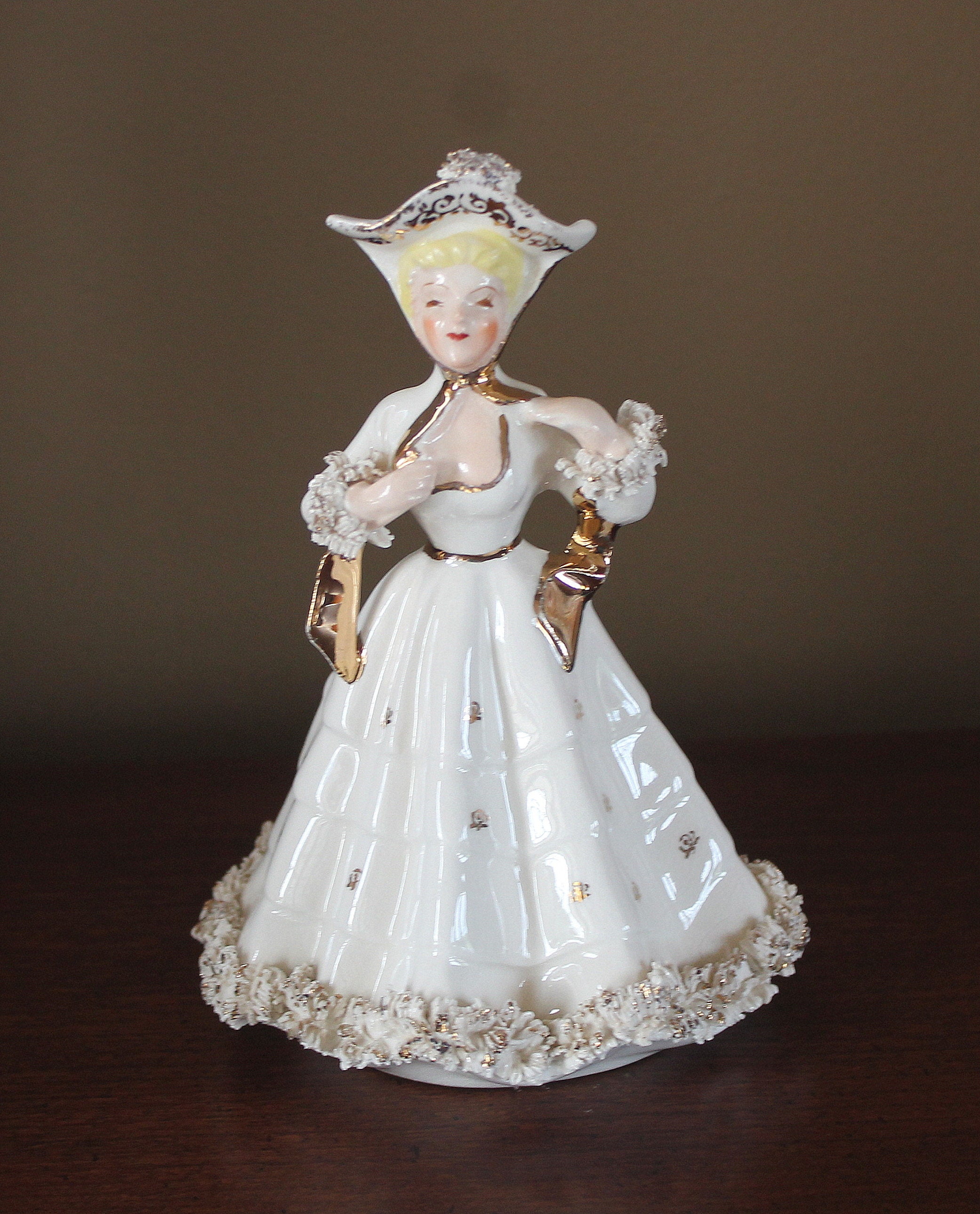 Beautiful Vintage Porcelain Figurine Victorian Lady FIGURAL PLANTER ...