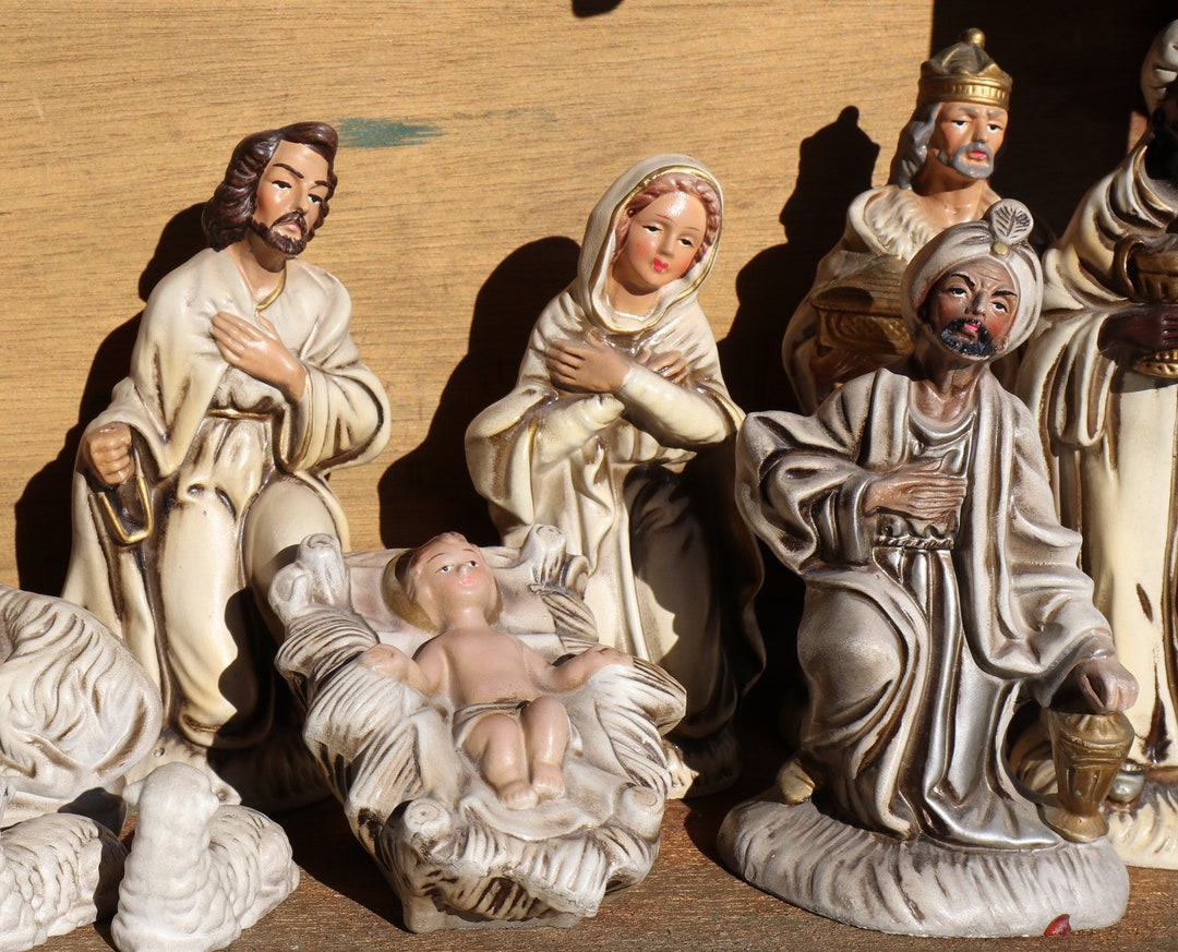 Beautiful Vintage NATIVITY SCENE Manger Virgin Mary Joseph Baby JESUS ...