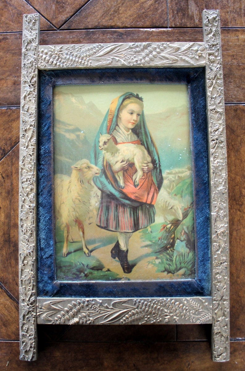 Antique Hand Colored Lithograph Print Little Girl With Baby | Etsy