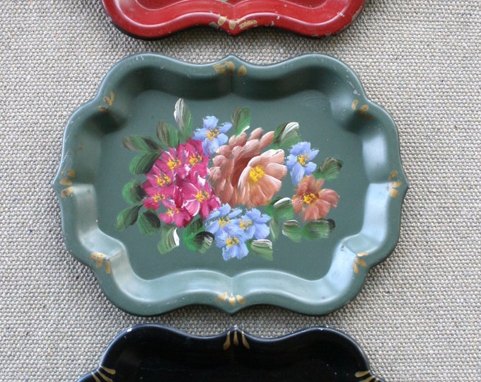 Lovely Vintage Floral Hand-painted Tole Trays--cottage Chic - Etsy