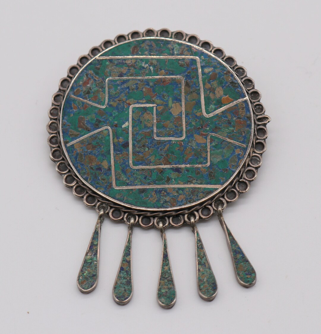 Beautiful Vintage Brooch/broach/pin Micro Mosaic Turquoise STERLING ...
