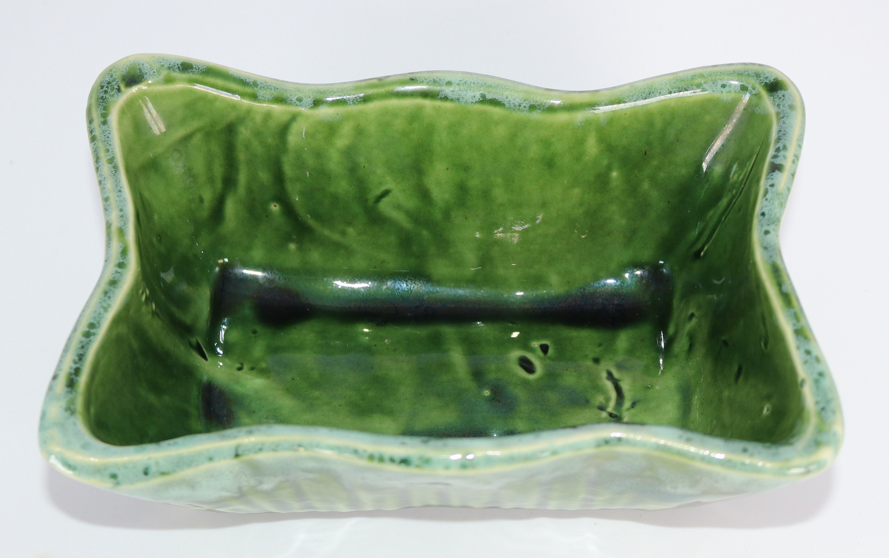 Vintage Art Pottery AVOCADO Green Drip Rectangle Vase/planter - Mid ...