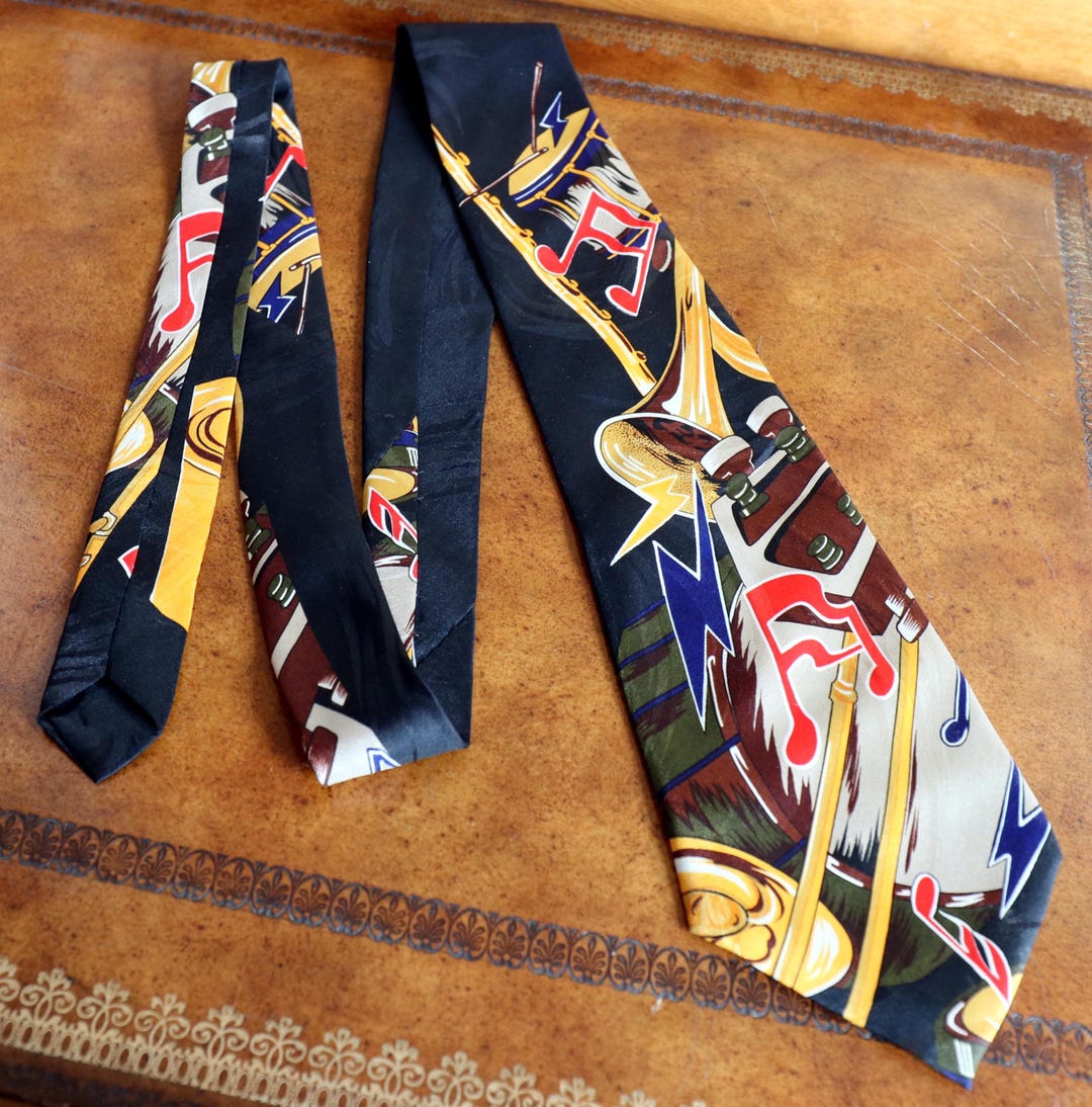 Men's MUSIC Themed Neck Tie Neckwear Brass Instruments, Drums, Musical ...