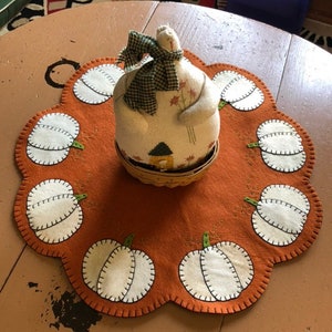 Wool Felt Table Mat Measuring 18 Inches Across, Orange With off White ...