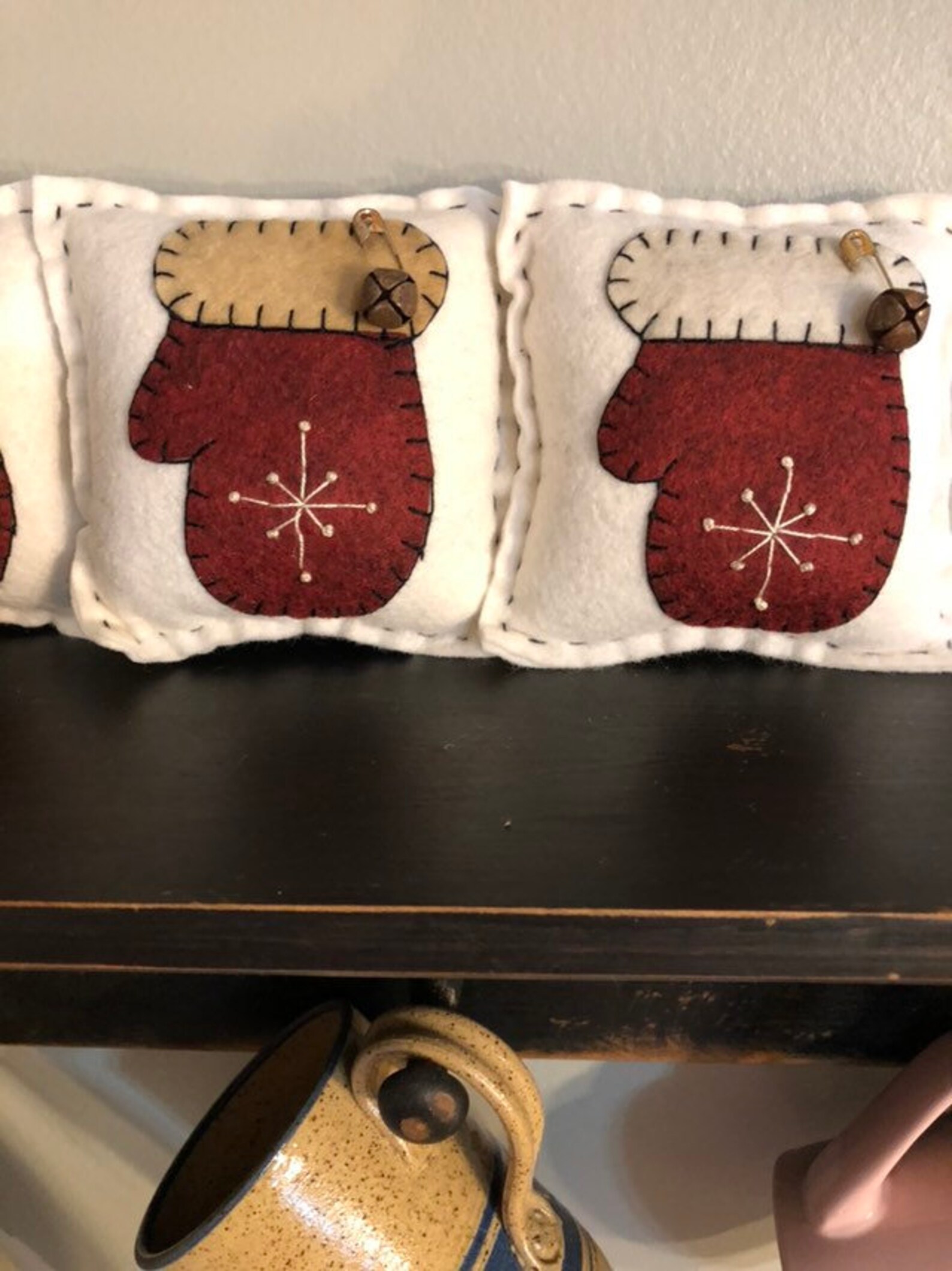 Wool Felt Mitten Bowl Filler Pillow Measuring 5 Inches Square With an ...