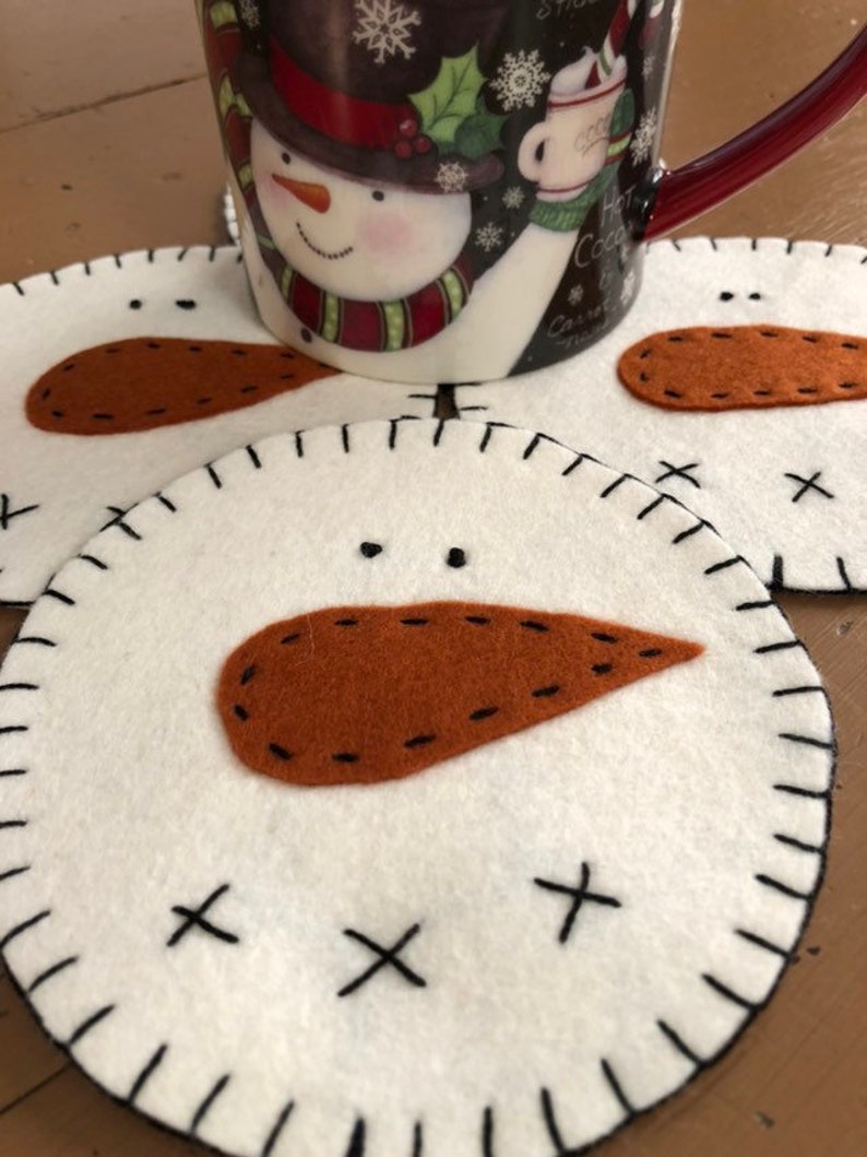 Snowman Face Primitive Coasters Made of a Wool Felt Blend Set - Etsy