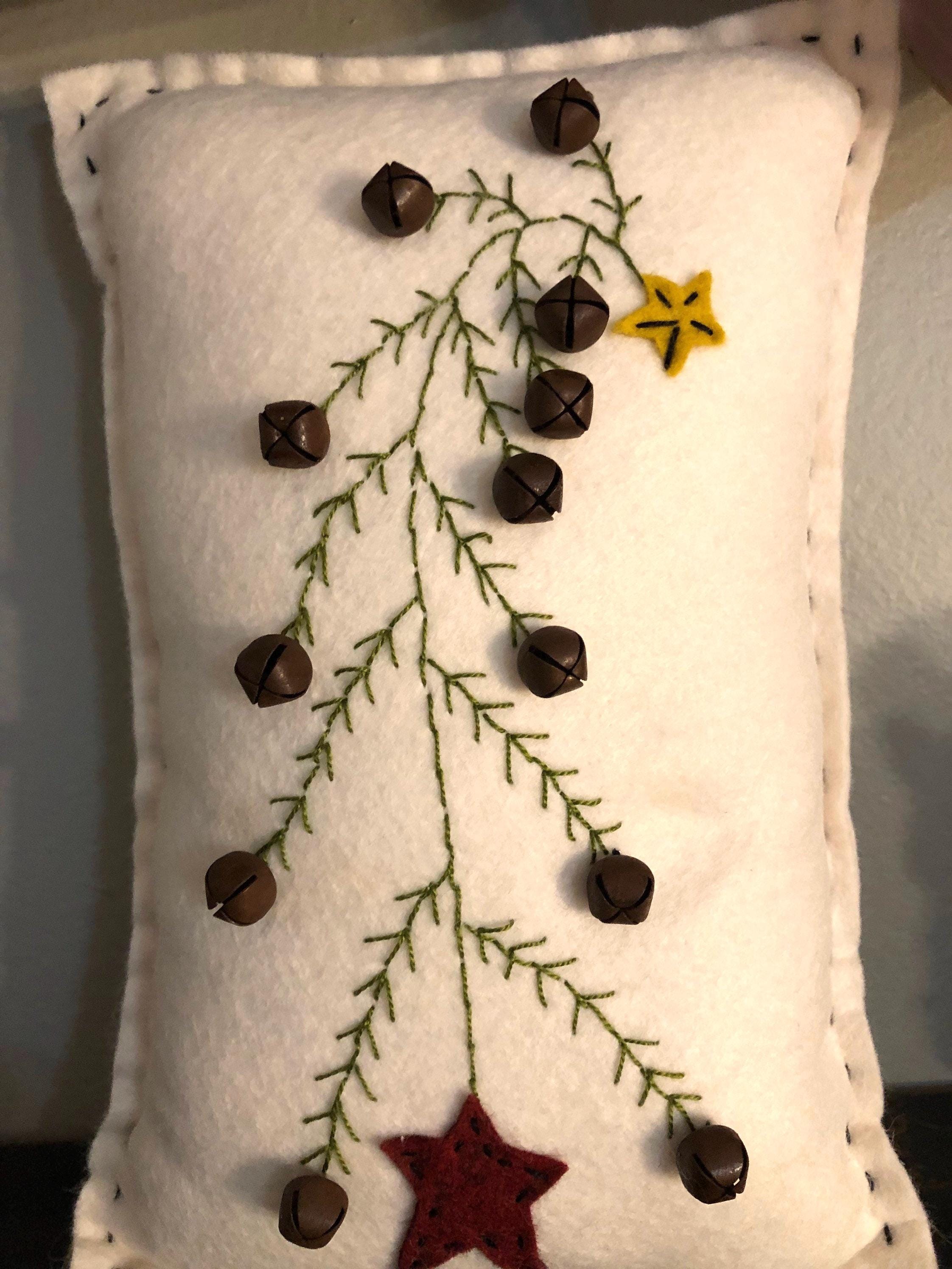 Primitive Pillow With a Feather Tree and Bells on the Branches . - Etsy