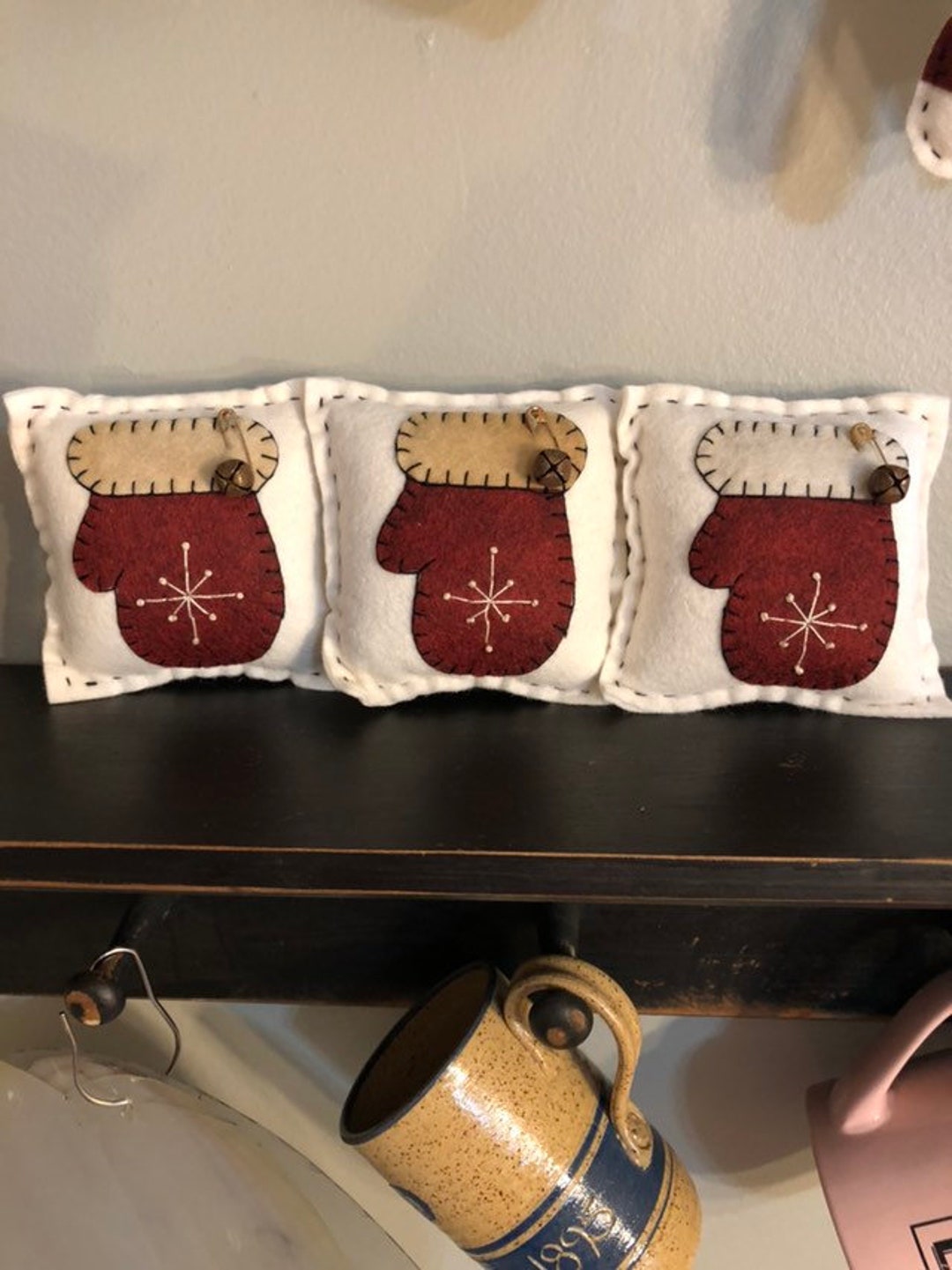 Wool Felt Mitten Bowl Filler Pillow Measuring 5 Inches Square With an ...