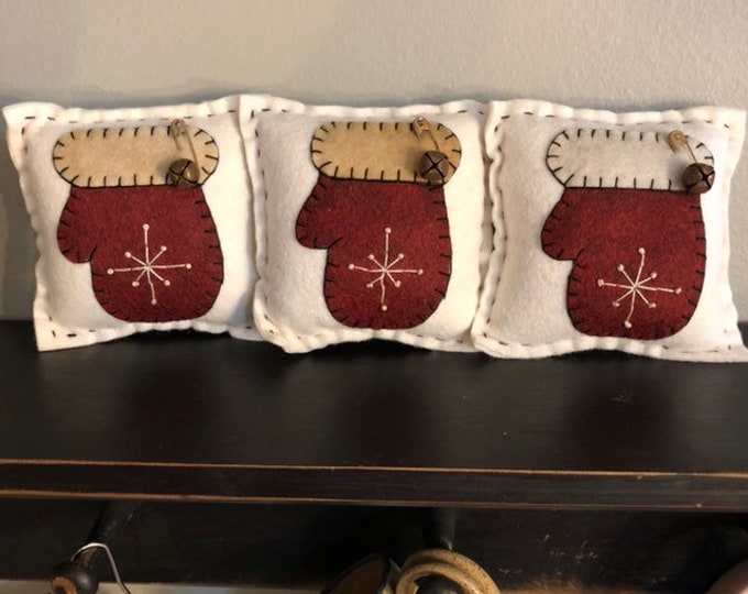 Wool Felt Mitten Bowl Filler Pillow Measuring 5 Inches Square With an ...