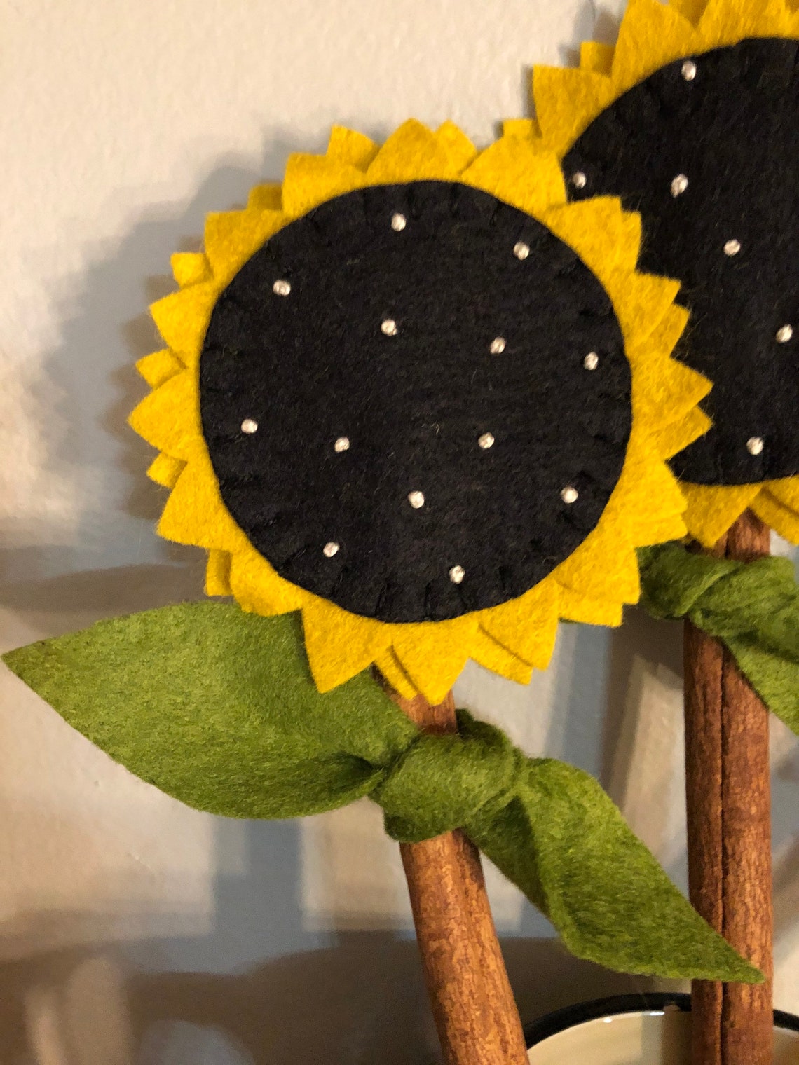 Sunflower on a Cinnamon Stick Measures 3.5 Inches in Diameter. Set of 3 ...