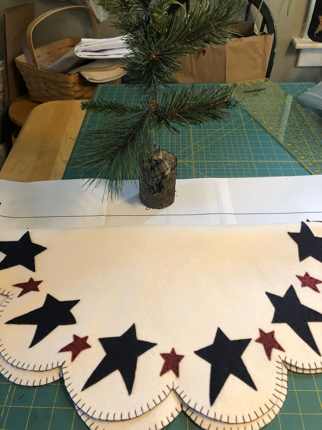 Primitive Patriotic Tree Skirt off White Background With Navy Large ...