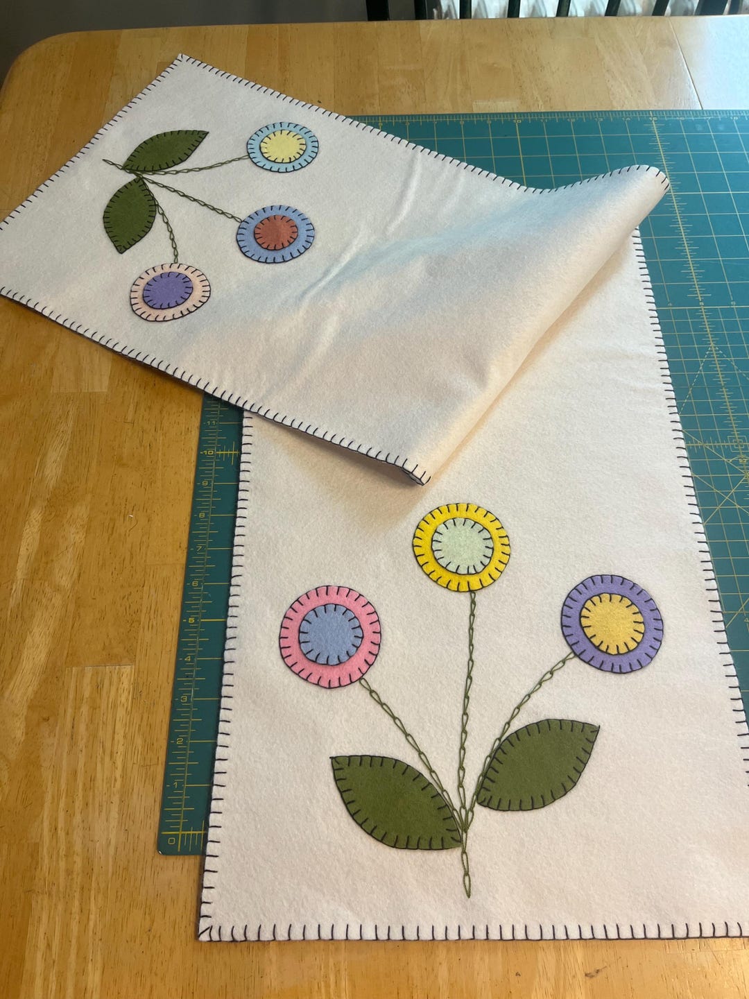 12 Inch by 36 Inch Table Runner With an off White Background and 3 ...