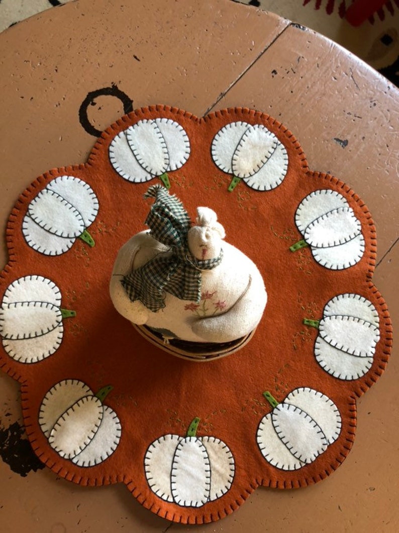 Wool Felt Table Mat Measuring 18 Inches Across, Orange With off White ...
