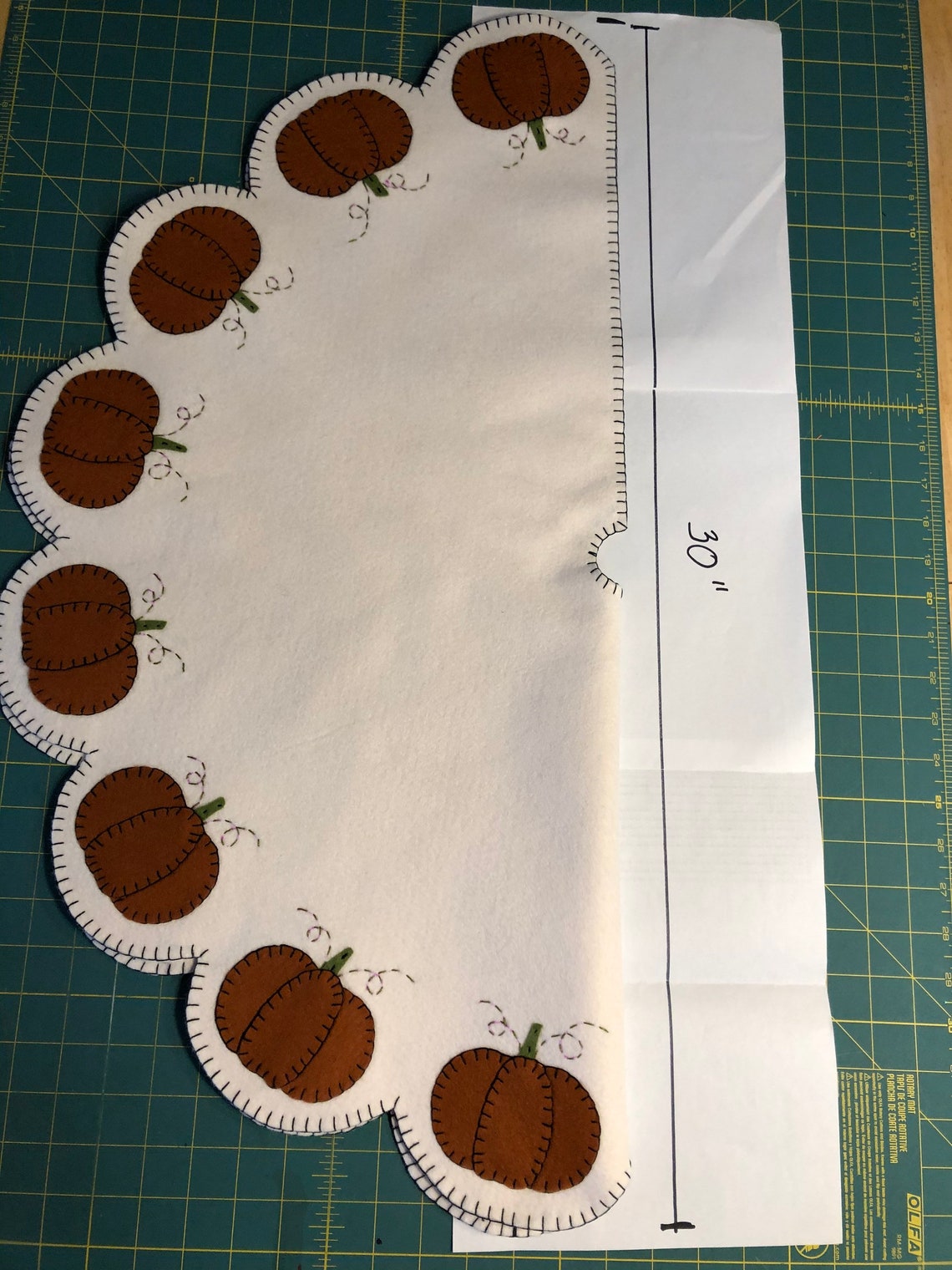 Primitive Holly Tree Skirt With an off White Background and Green Holly ...