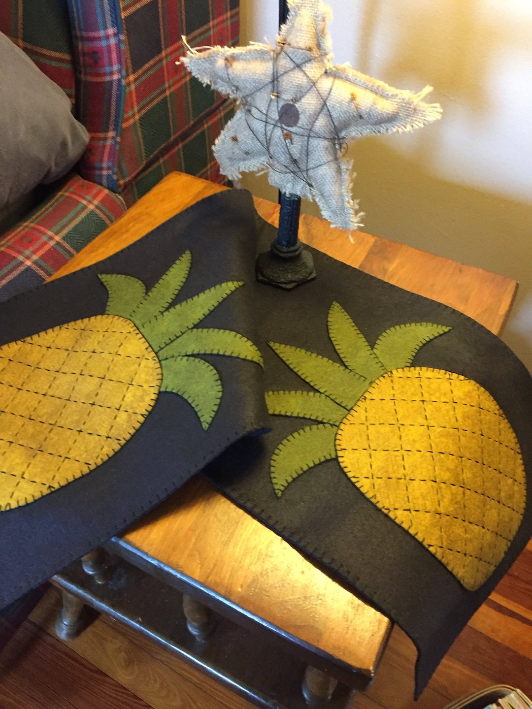 Pineapple Table Runner With a Large Pineapple on Each End Measuring 12x36 Inches With a Black ...