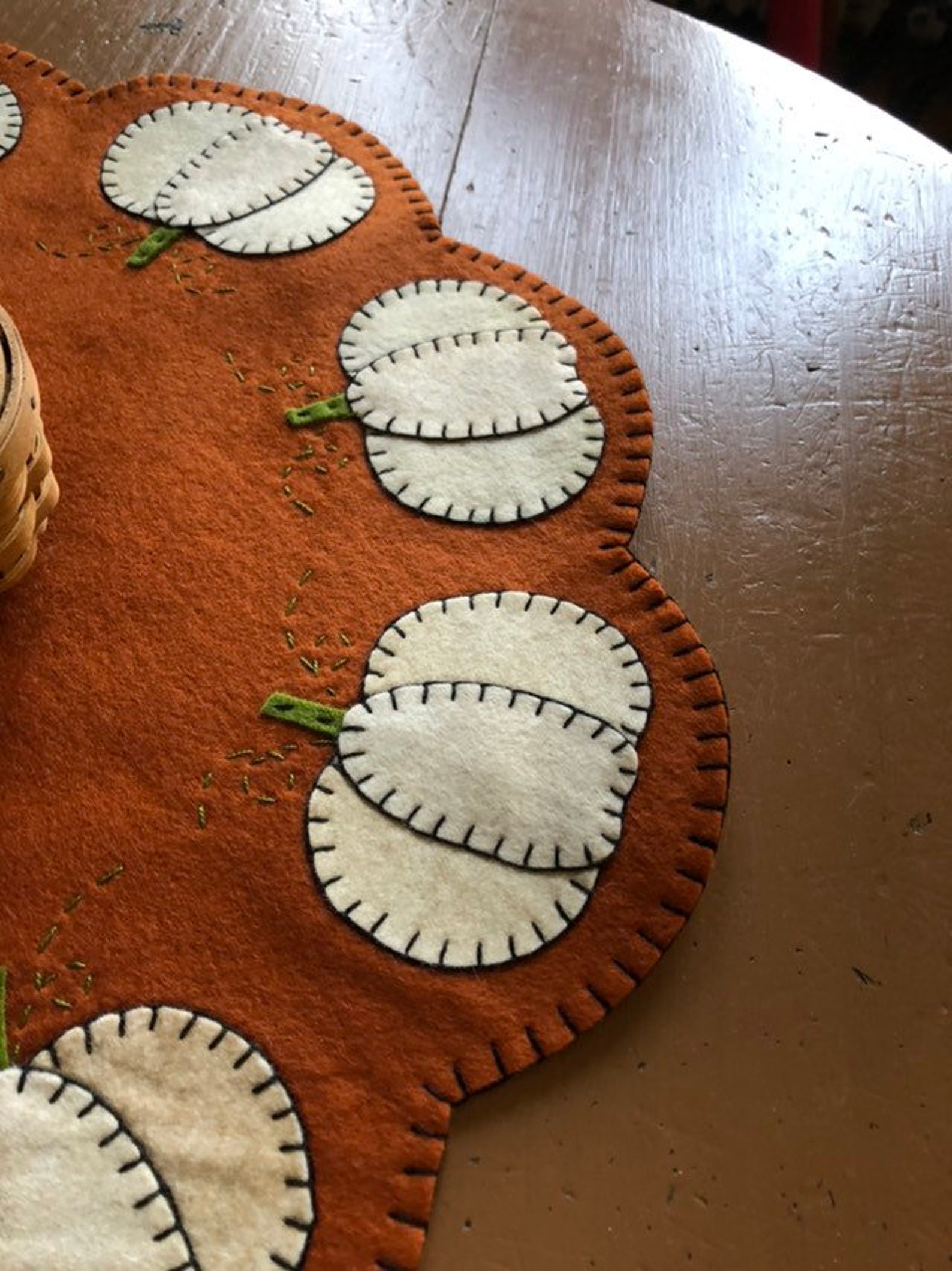 Wool Felt Table Mat Measuring 18 Inches Across, Orange With off White ...