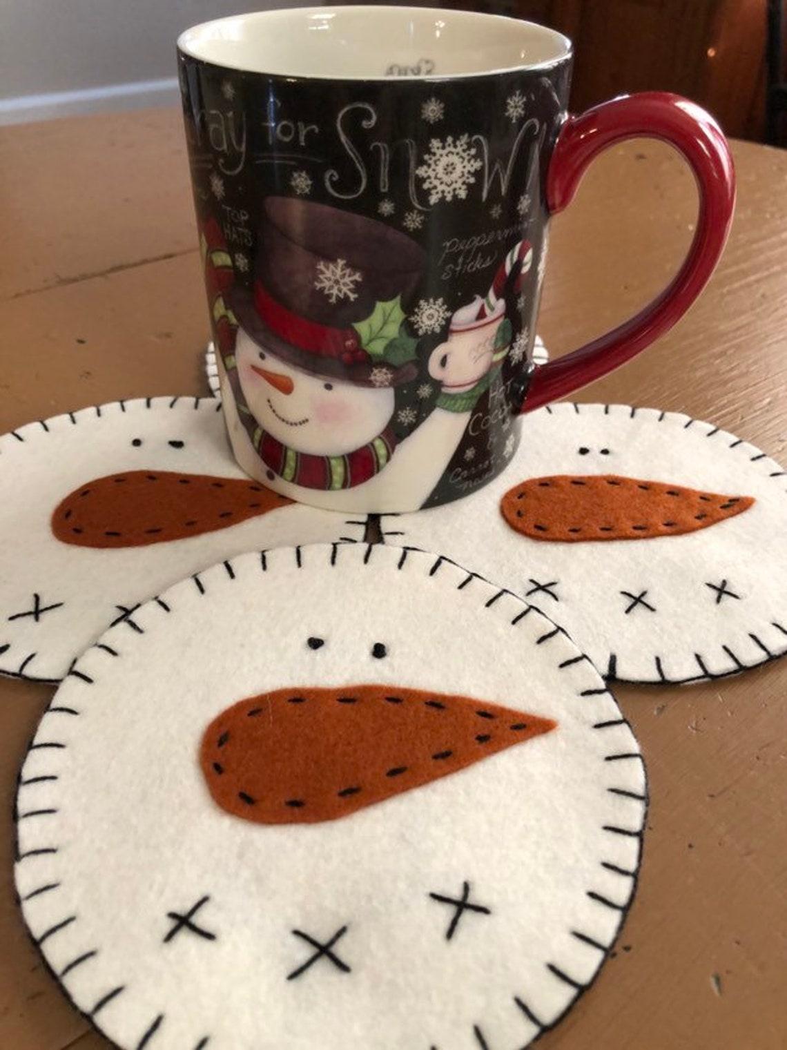 Snowman Face Primitive Coasters Made of a Wool Felt Blend Set - Etsy