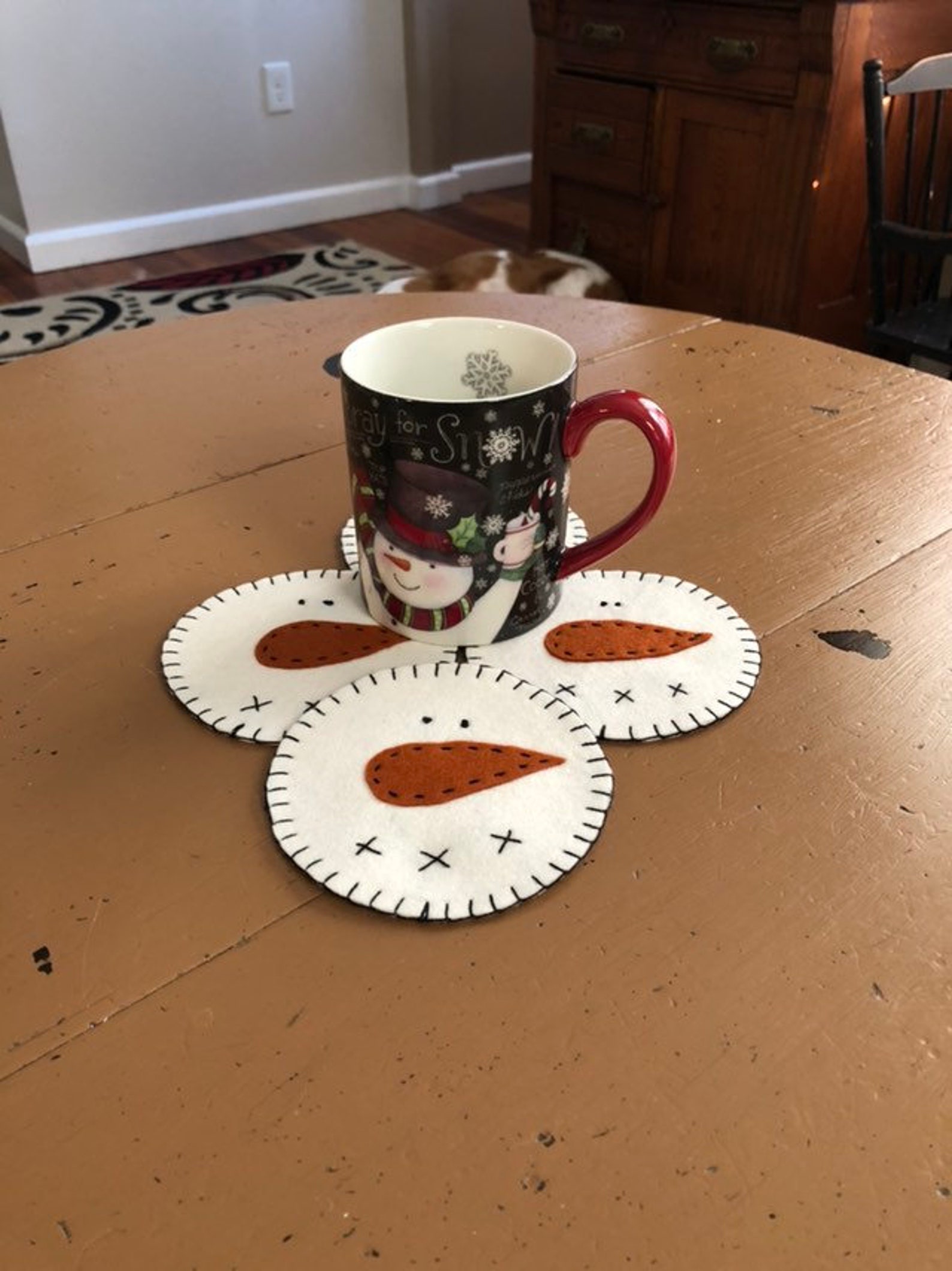 Snowman Face Primitive Coasters Made of a Wool Felt Blend Set - Etsy