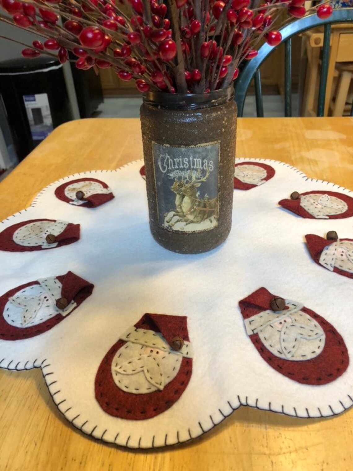 Santa candle mat / Christmas candle mat / primitive Santa | Etsy