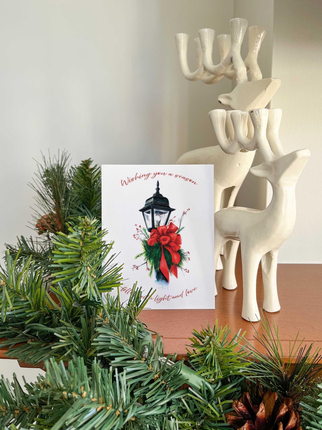 Watercolor Lamp Post Christmas Card Set, Festive Holiday Greeting (set ...