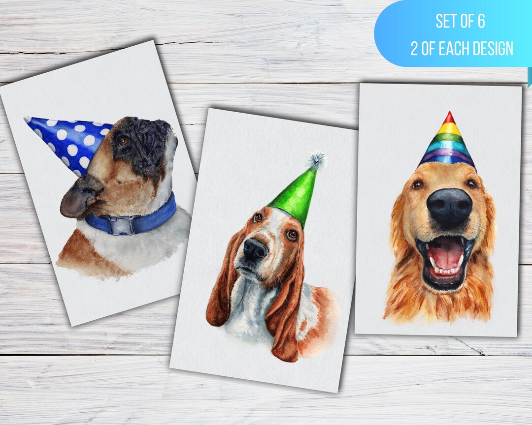 Set of 6 Watercolor Dogs Greeting Cards Variety Pack-dog Birthday Card ...