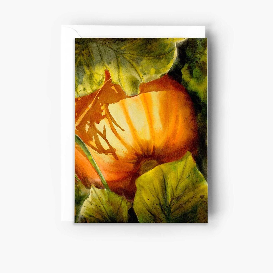 Watercolor Fall Pumpkin Patch Greeting Card - Thanksgiving Card With ...