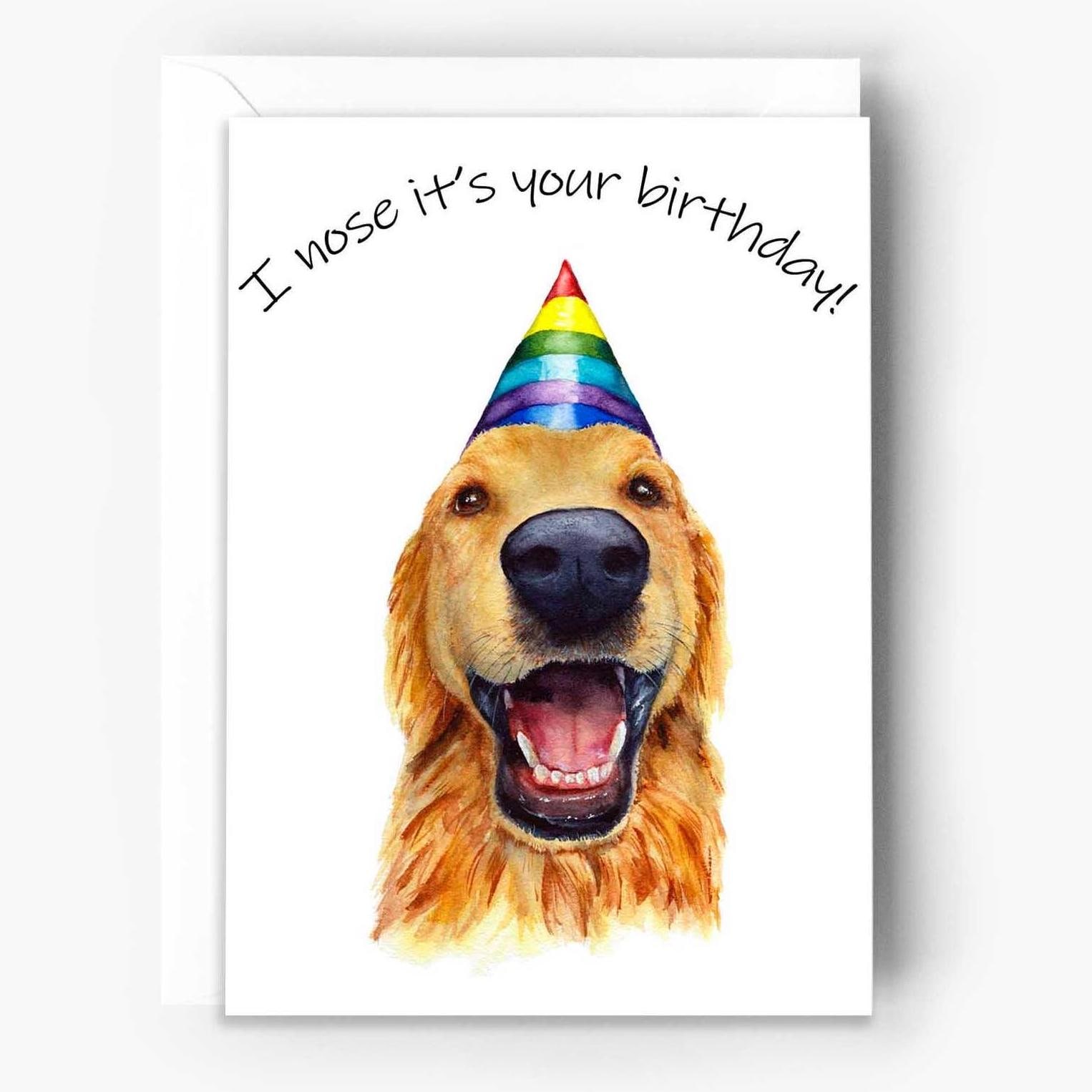 Golden Retriever Birthday Card "i Nose It's Your Birthday" • Funny Dog ...