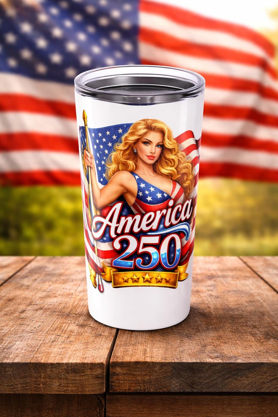 America 250 Tumbler Flag Blond Pinup 20oz Patriotic Americana Vintage ...