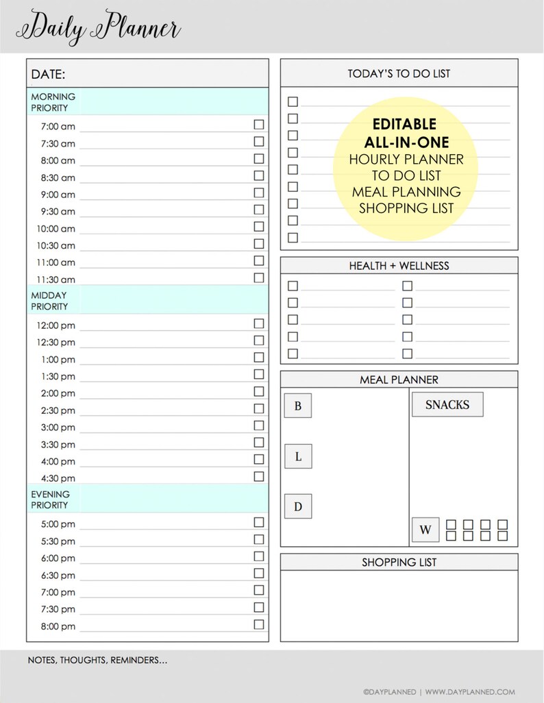 EDITABLE DAILY PLANNER Instant Download By Dayplanned Etsy EDITABLE DAILY PLANNER Instant Download By Dayplanned Etsy