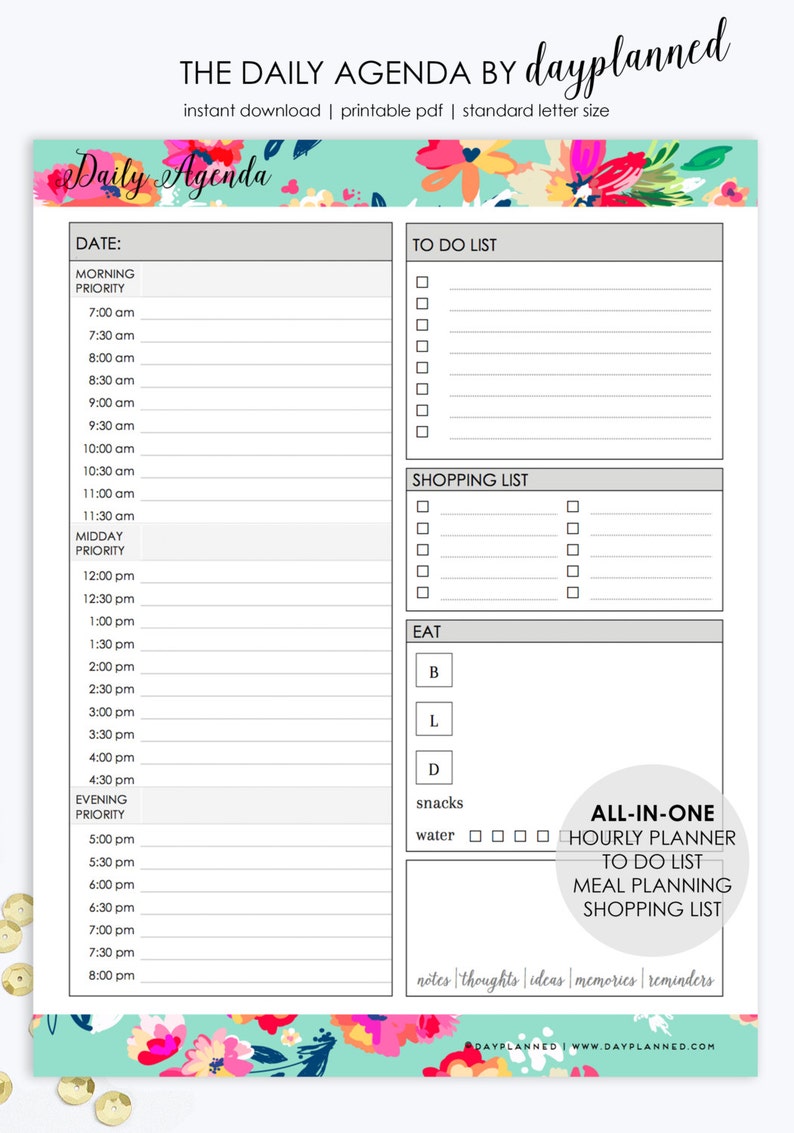 DAILY AGENDA Instant Download by DayPlanned.com | Etsy