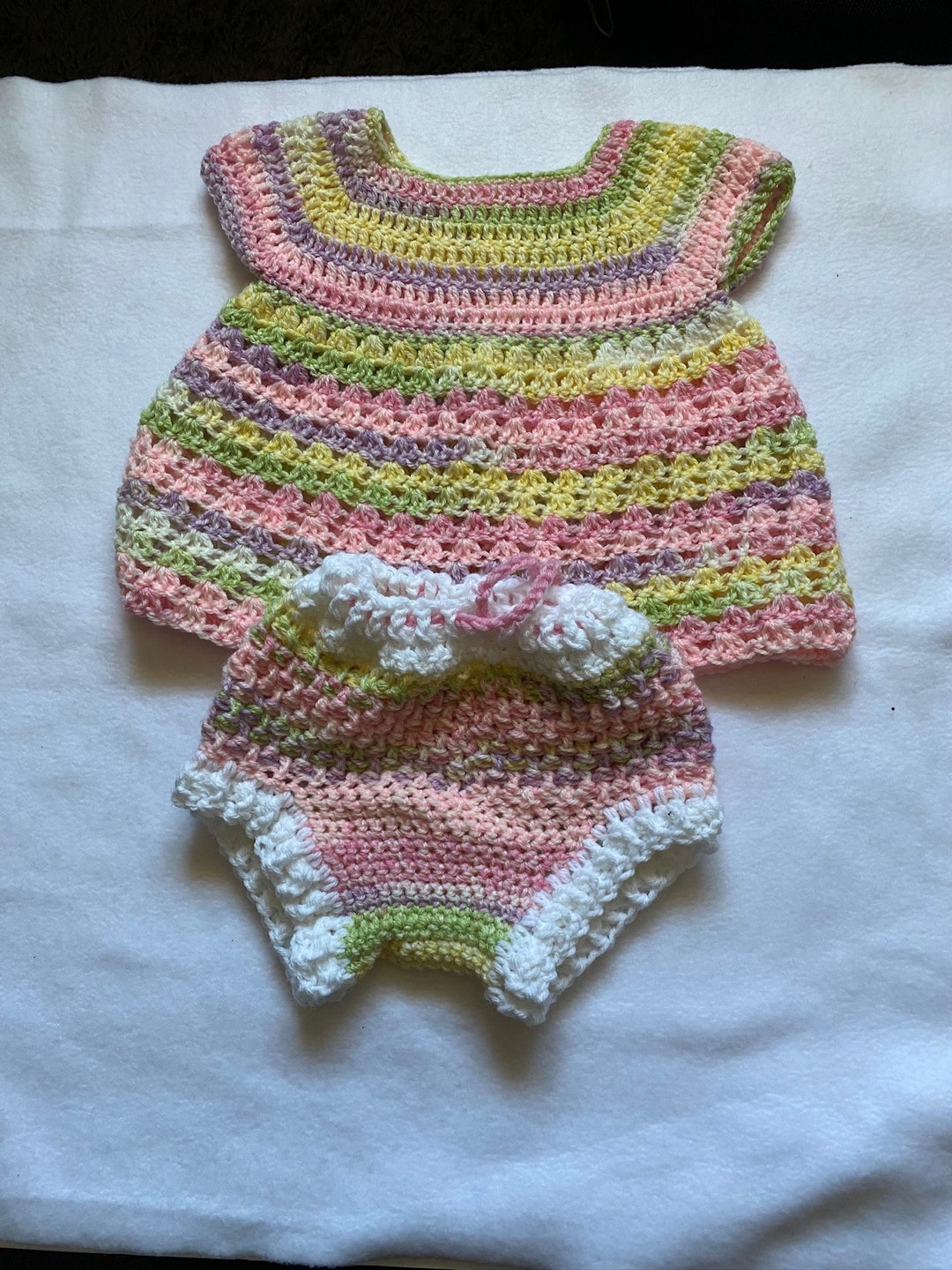 Crochet Candy Color Dress With Matching Diaper Cover - Etsy