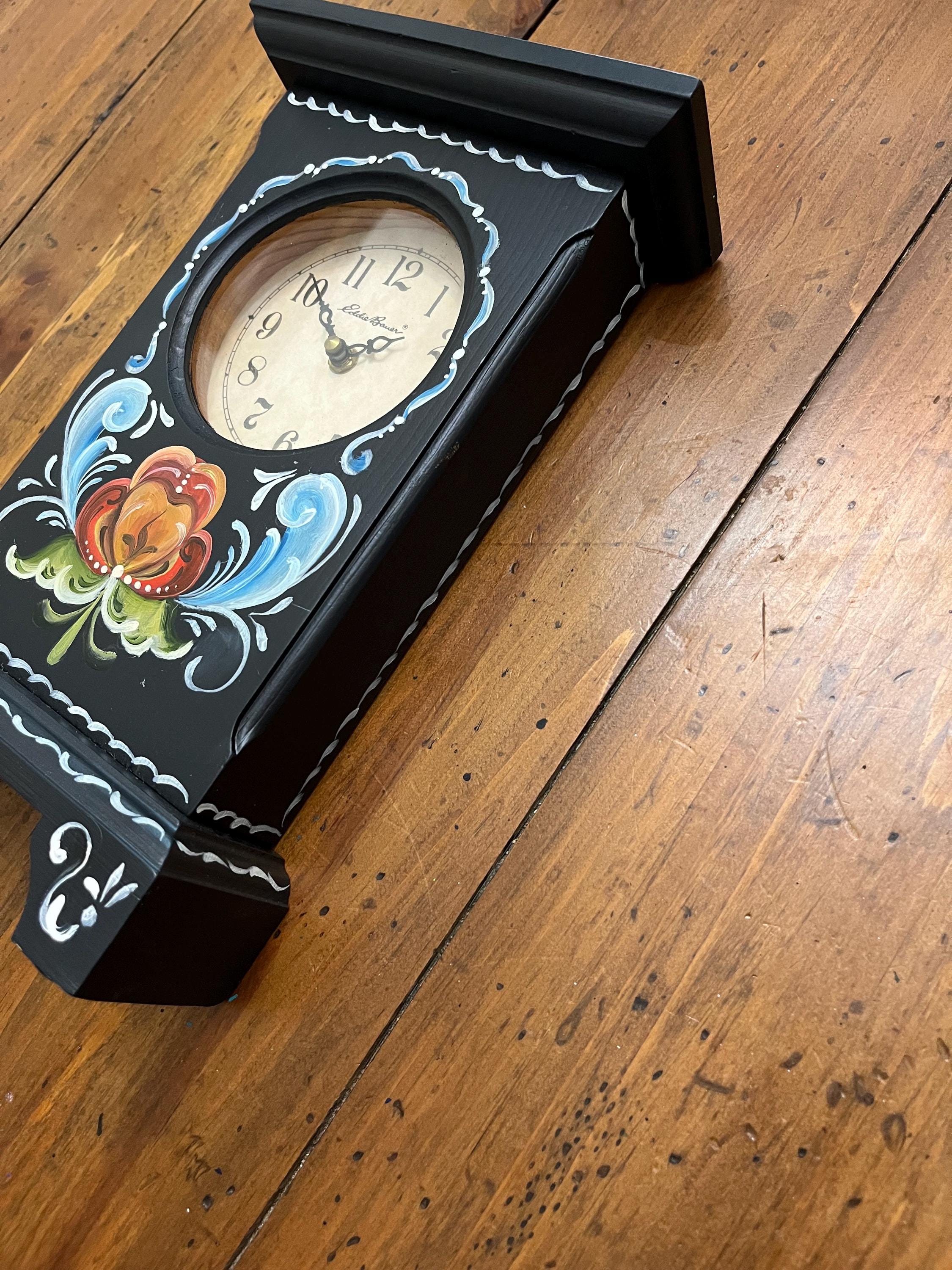 Rosemaled Wood Clock - Etsy
