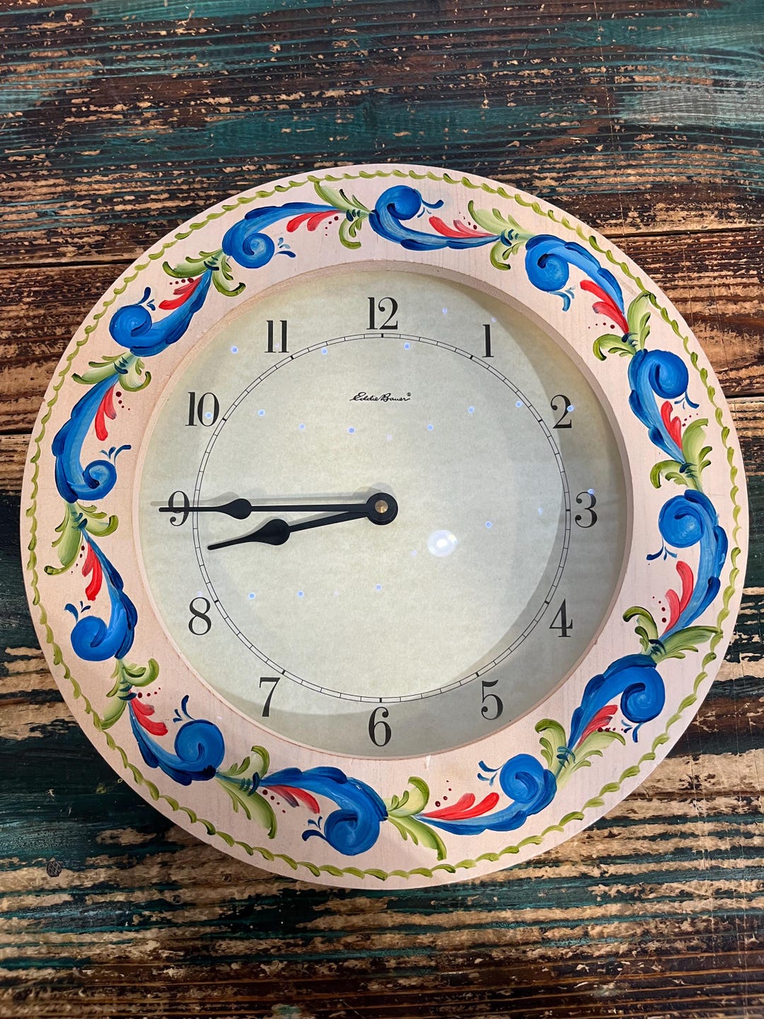 Rosemaled Wood Clock - Etsy